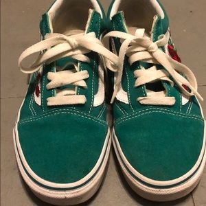 Vans | Shoes | Custom Rose Embroidered Green Vans | Poshmark
